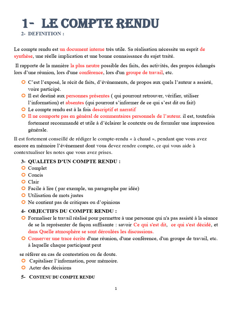 Compte Rendu : Définition et Exemples | PDF | Informations