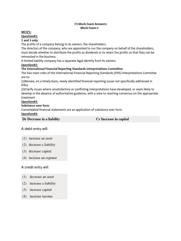 FFA Mock Exam Answers | PDF | Debits And Credits | Book Value