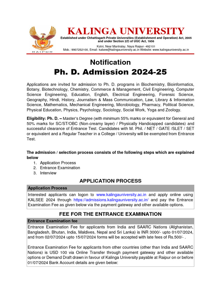 Ph. D. 2024 Notification | PDF | Doctor Of Philosophy | Thesis