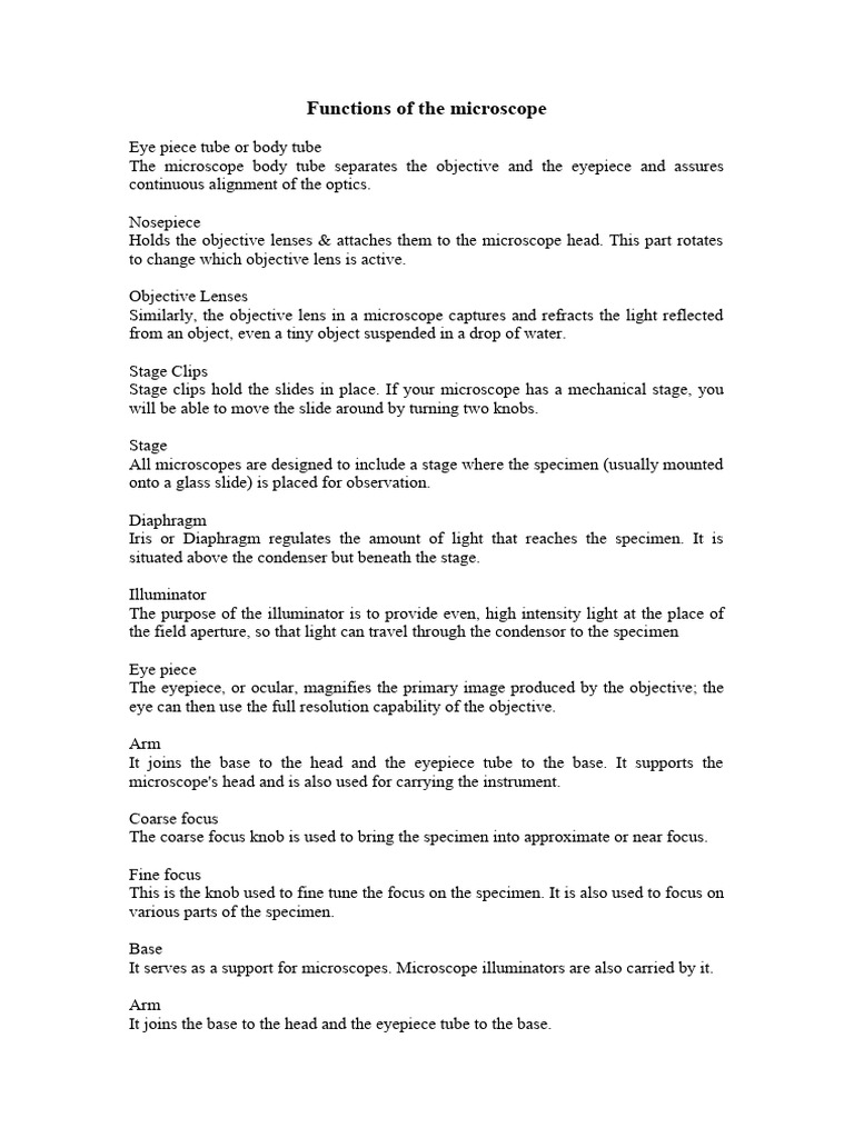 Functions of The Microscope | PDF | Science & Mathematics