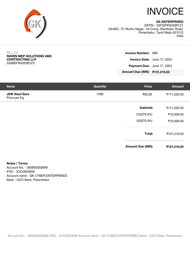 Invoice for Raven MEP Solutions | PDF