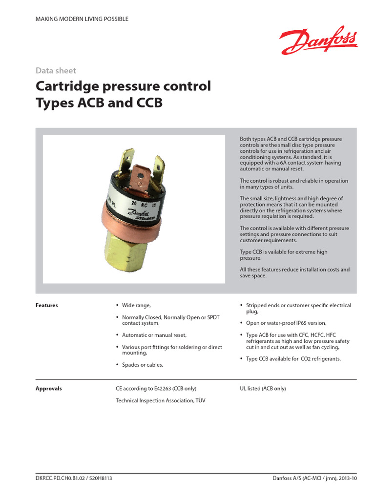 Danfoss ACB and CCB Pressure Controls | PDF | Electrical Connector | Switch