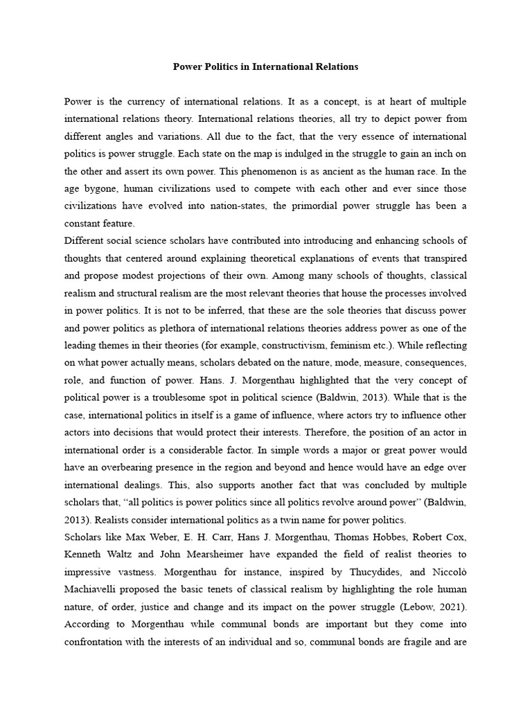 Power Politics in International Relations | PDF | Hegemony | Theory