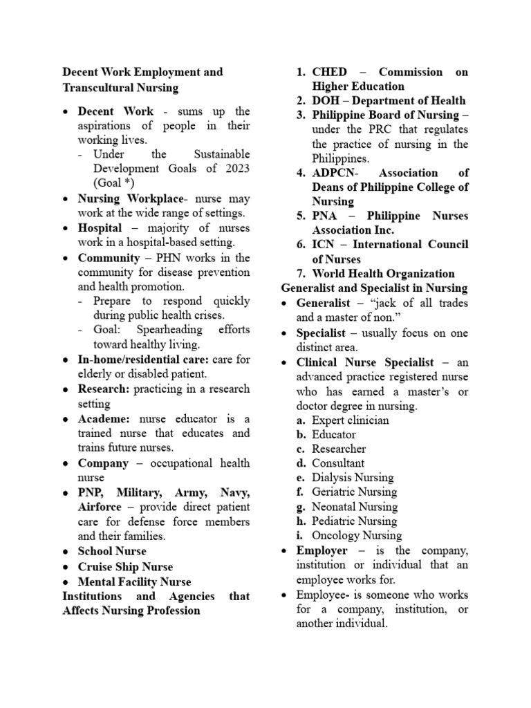 Decent Work Employment and Transcultural Nursing | PDF | Nursing ...