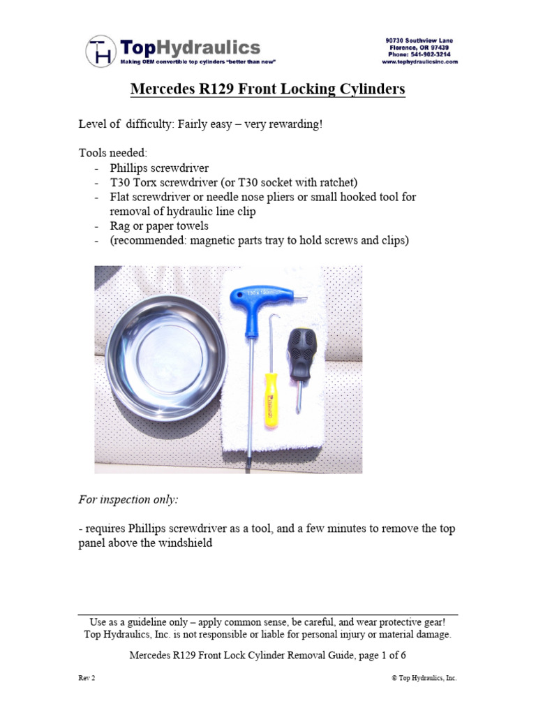 R129 Front Locking Cylinder Removal | Download Free PDF | Screw | Tools
