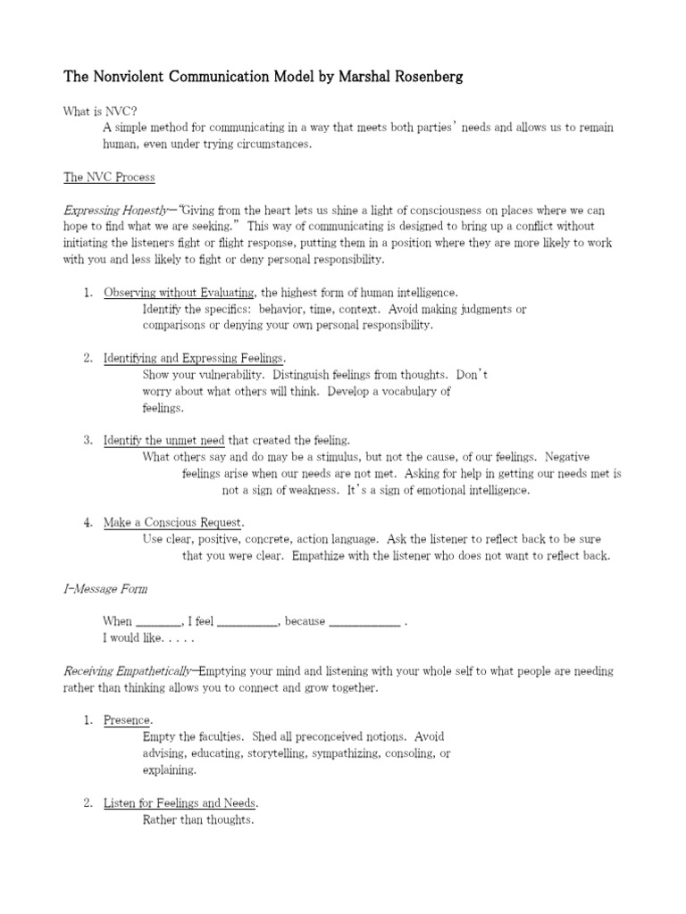 Healthy Relationships NonViolent Communication | PDF | Emotions ...