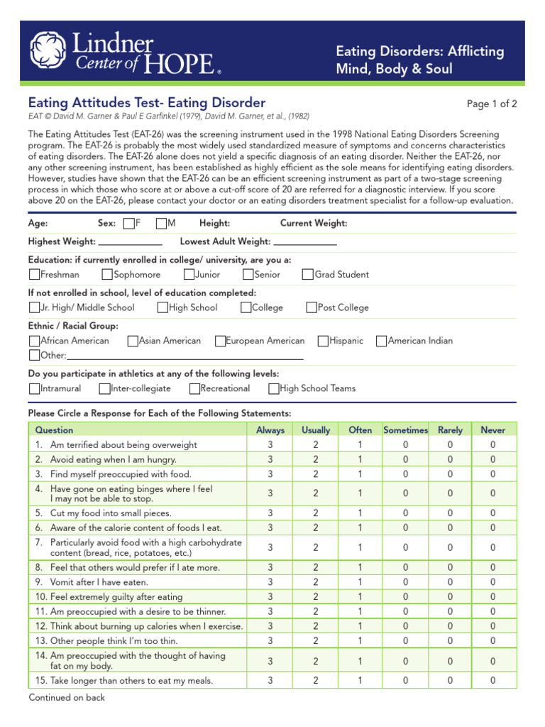 Eating Attitudes Test : Scoring And Interpretation – AWBR