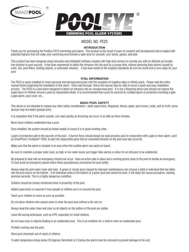 Smartpool Pooleye-Manual | PDF | Drill | Damages