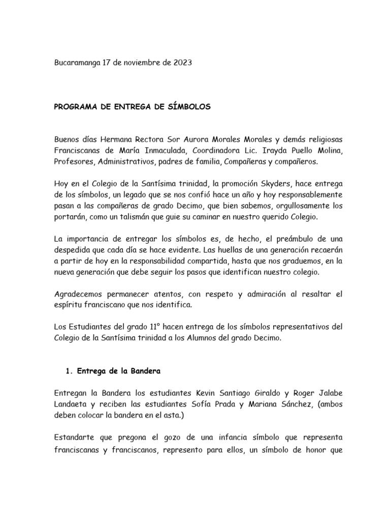 Entrega de Símbolos Colegio Santísima Trinidad | PDF | Himnos