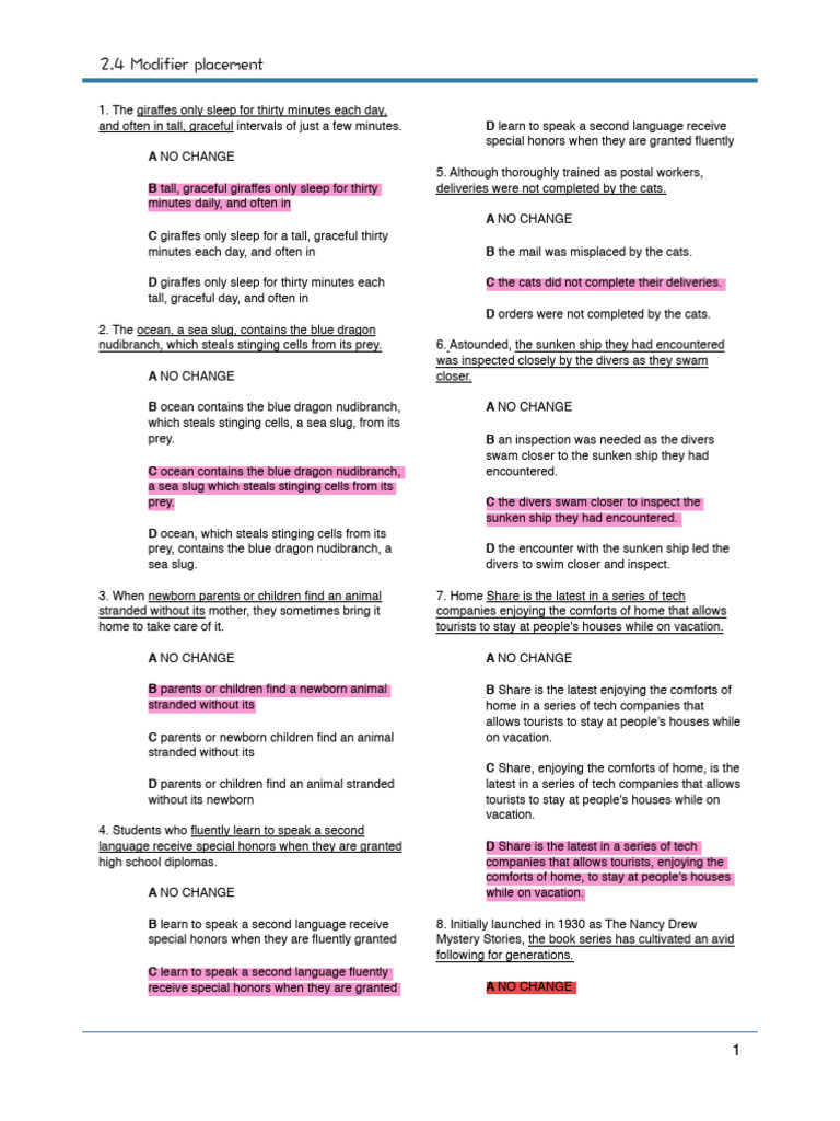 Modifier placement practice | PDF | The Raven