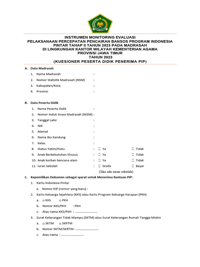 Kuesioner Penerima PIP 2023-SISWA (thp2) | PDF | Ilmu Sosial | Kesehatan Holistik