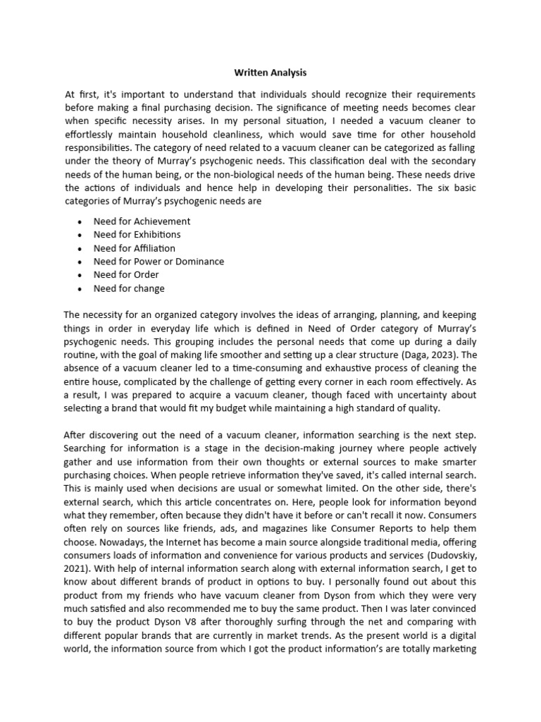 MBA404 - Assignment1 Written Analysis | PDF | Brand | Vacuum Cleaner