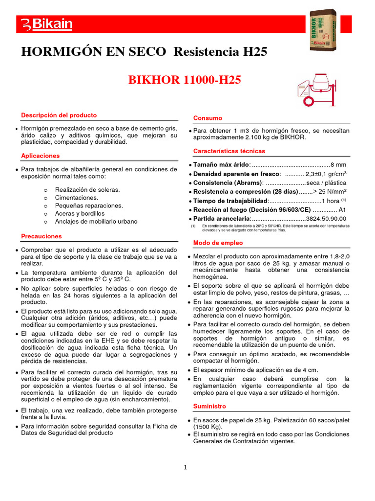 Ficha técnica Hormigón H25 | PDF | Hormigón | Calidad (comercial)