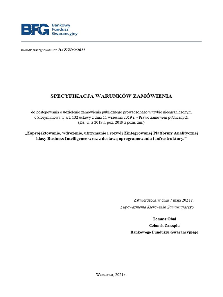 Specyfikacja Warunków Zamówienia | PDF