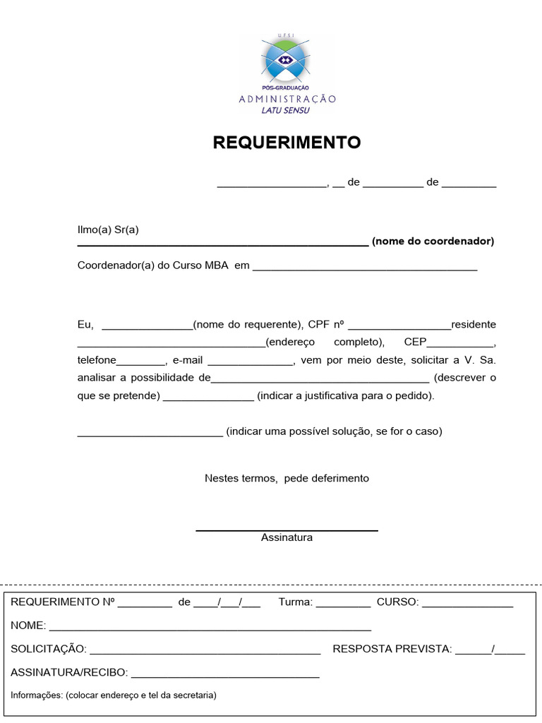 Modelo de Requerimento para MBA | PDF | Carreira e Crescimento