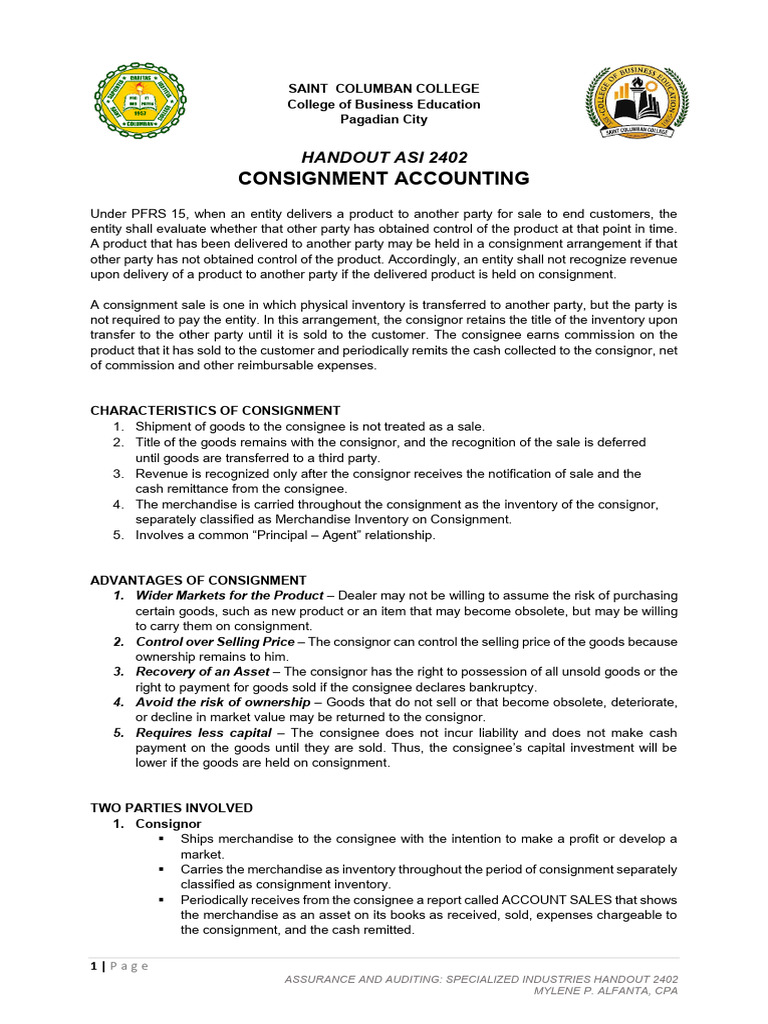 Handout ASI 2402 Consignment | PDF | Inventory | Expense