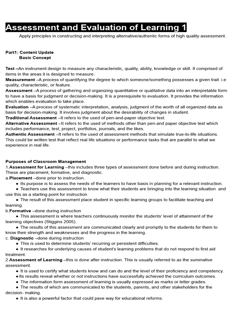 Assesment of Learning1 | PDF | Educational Assessment | Validity ...
