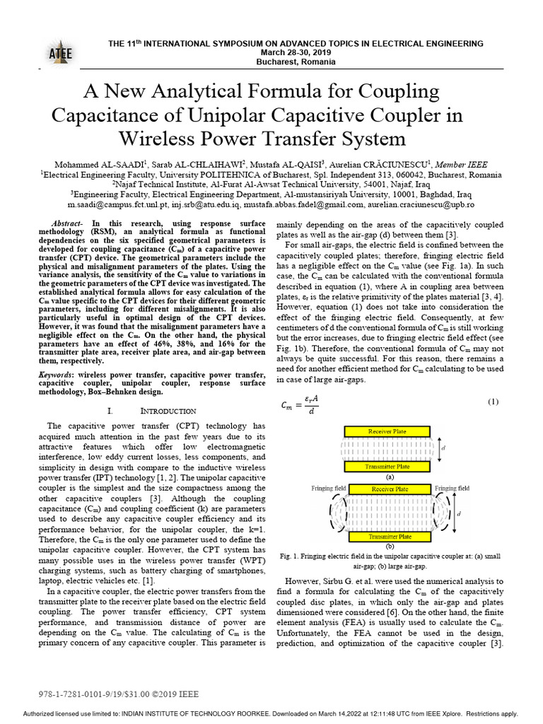 A New Analytical Formula For Coupling Capacitance of Unipolar Capacitive Coupler in Wireless ...