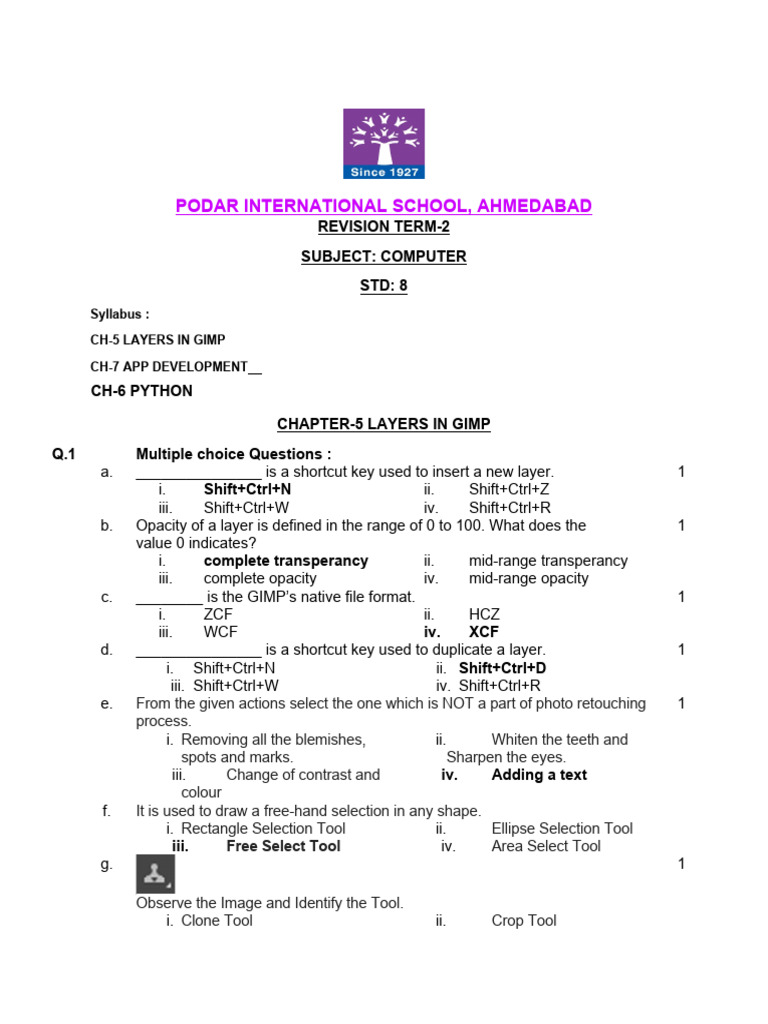 Grade 8 Computer Revision: GIMP & Python | PDF | Control Flow | Parameter (Computer Programming)