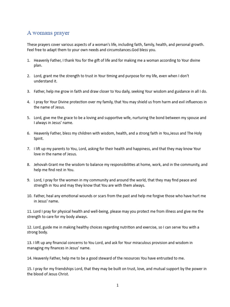 Women's Prayer Points for Strength and Growth | PDF | God The Father ...