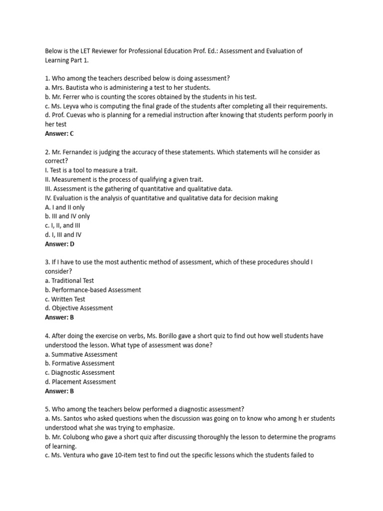 Assesment of Learning PRC Reviewer | PDF | Educational Assessment ...