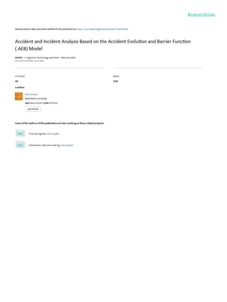 Accident and Incident Analysis Based On The Accide | PDF | System | Risk