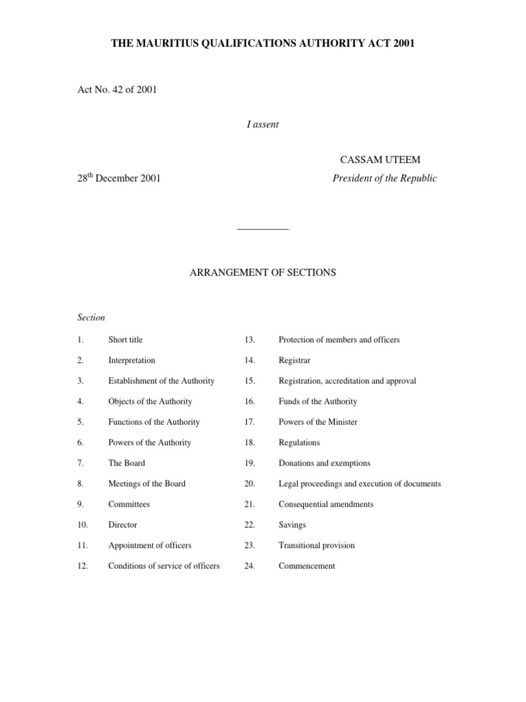 Mauritius Qualifications Act 2001 | PDF | Audit | Mauritius