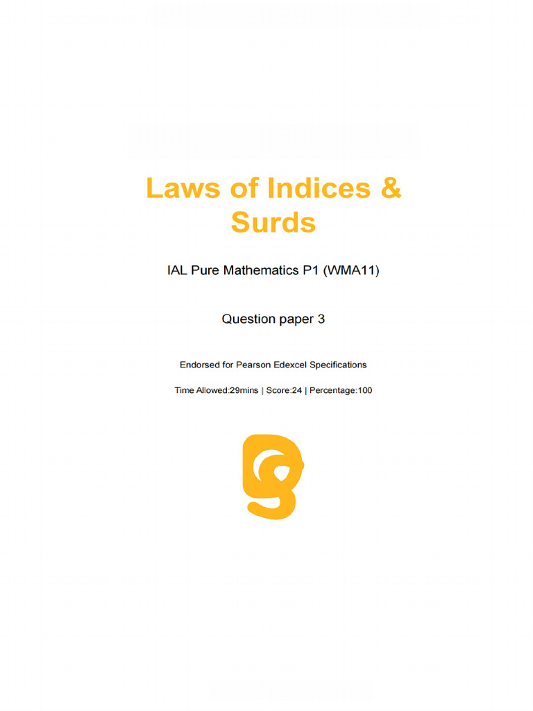 E-IAL-Ch1.1 Laws of Indices and Surds QP3 | PDF
