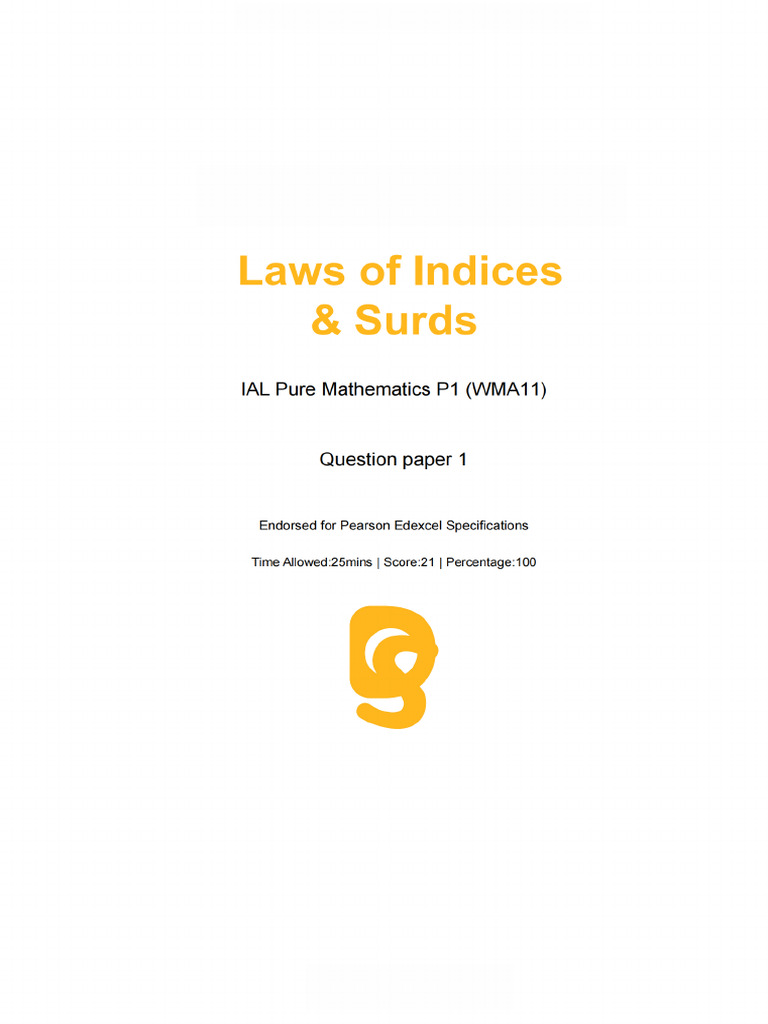 E-IAL-Ch1.1 Laws of Indices and Surds QP1 | PDF