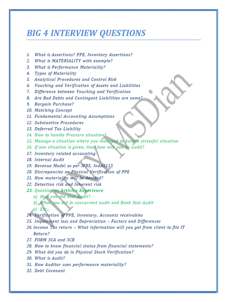 Big 4 Interview Questions | PDF | Audit | Financial Statement