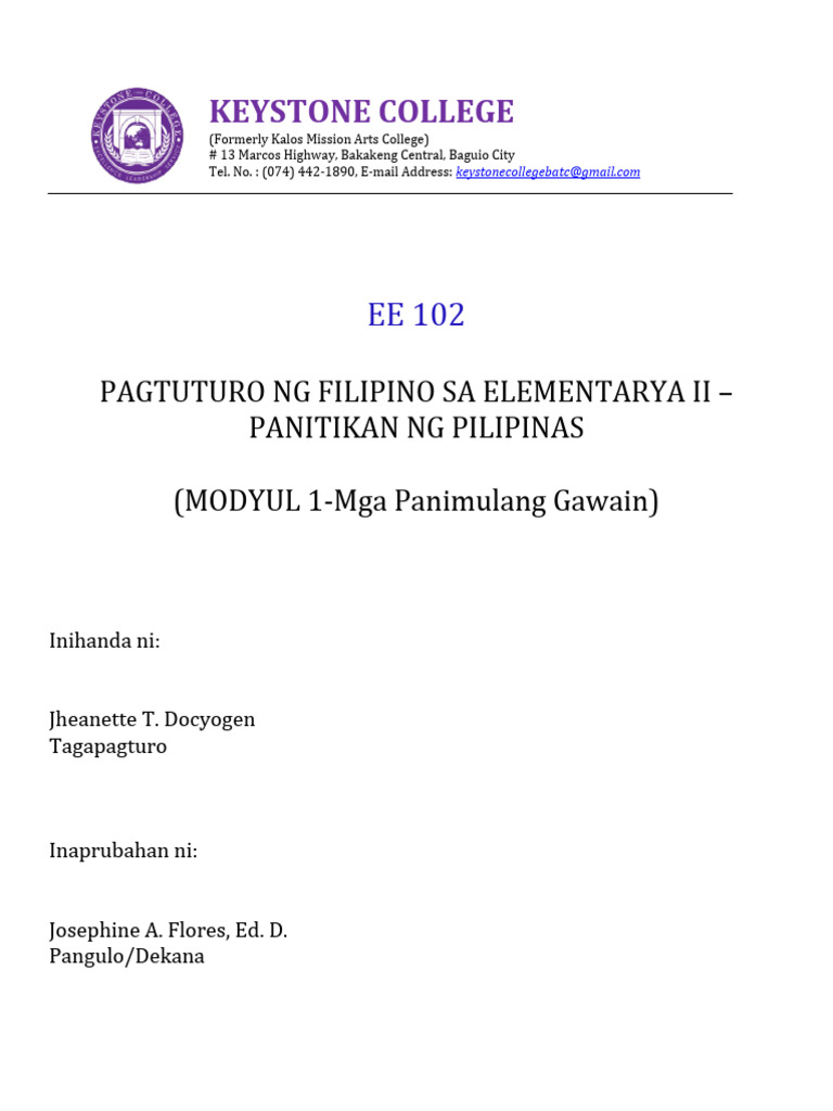 EE 102 Pagtututo NG Filipino Sa Elementarya II Panitikan NG Pilipinas M.1 | PDF