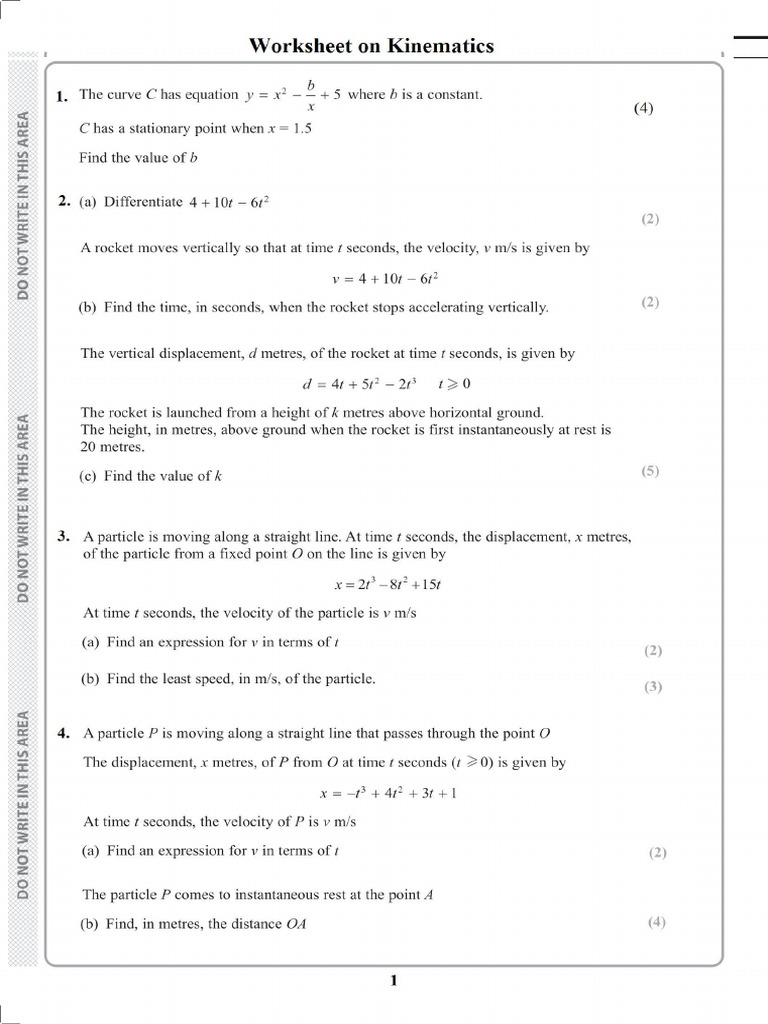 Worksheet On Kinematics | PDF
