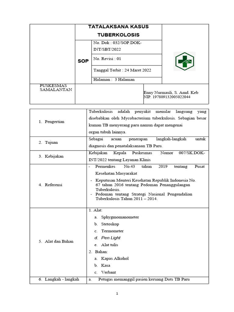 Sop Tatalaksana Tb Pdf