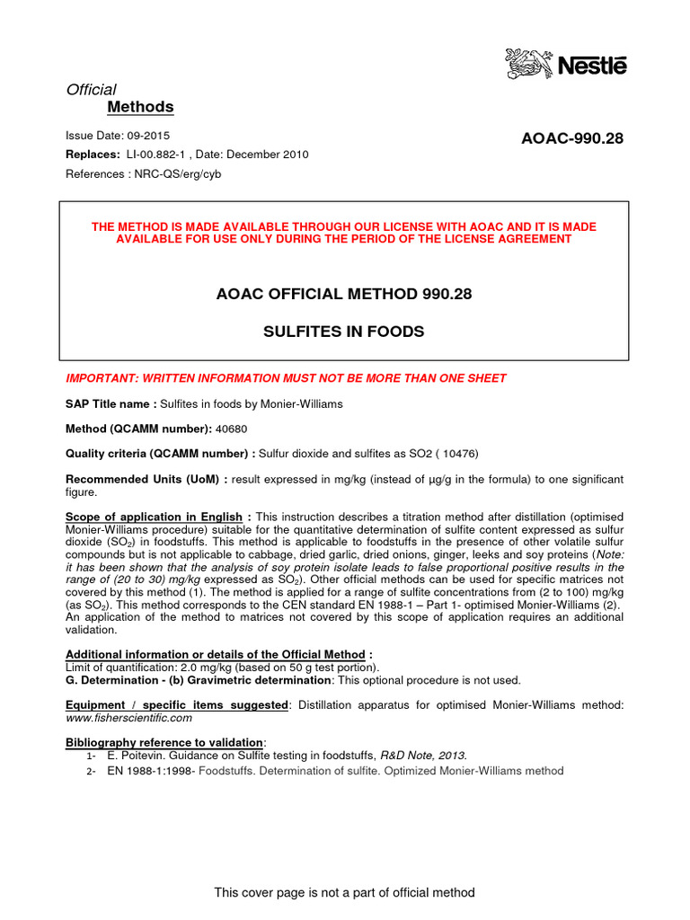 Aoac-990 28 | PDF | Sulfur Dioxide | Ethanol