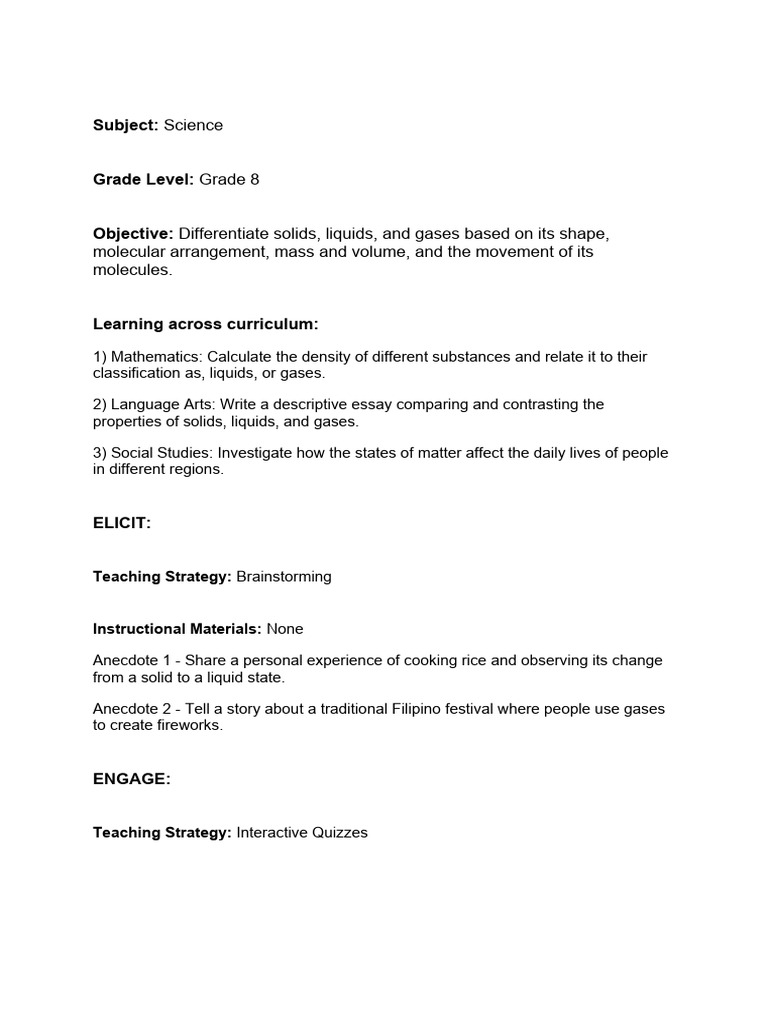 Lesson Plan | PDF | Molecules | Gases