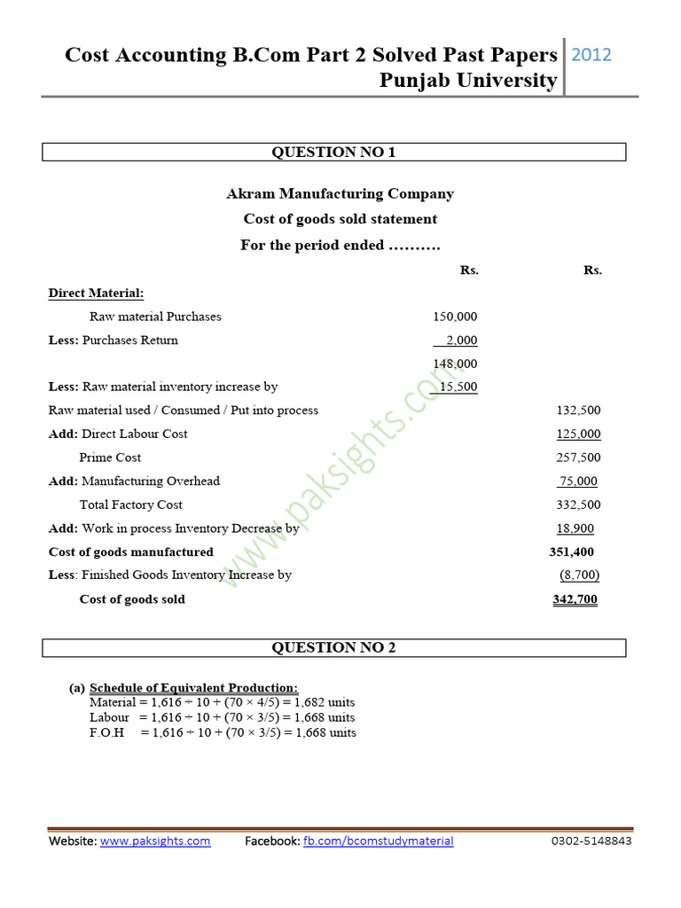 Cost Accounting Solved Past Paper 2012 B.com Part 2 Punjab University ... Cost Accounting Solved Past Paper 2012 B.com Part 2 Punjab University ...