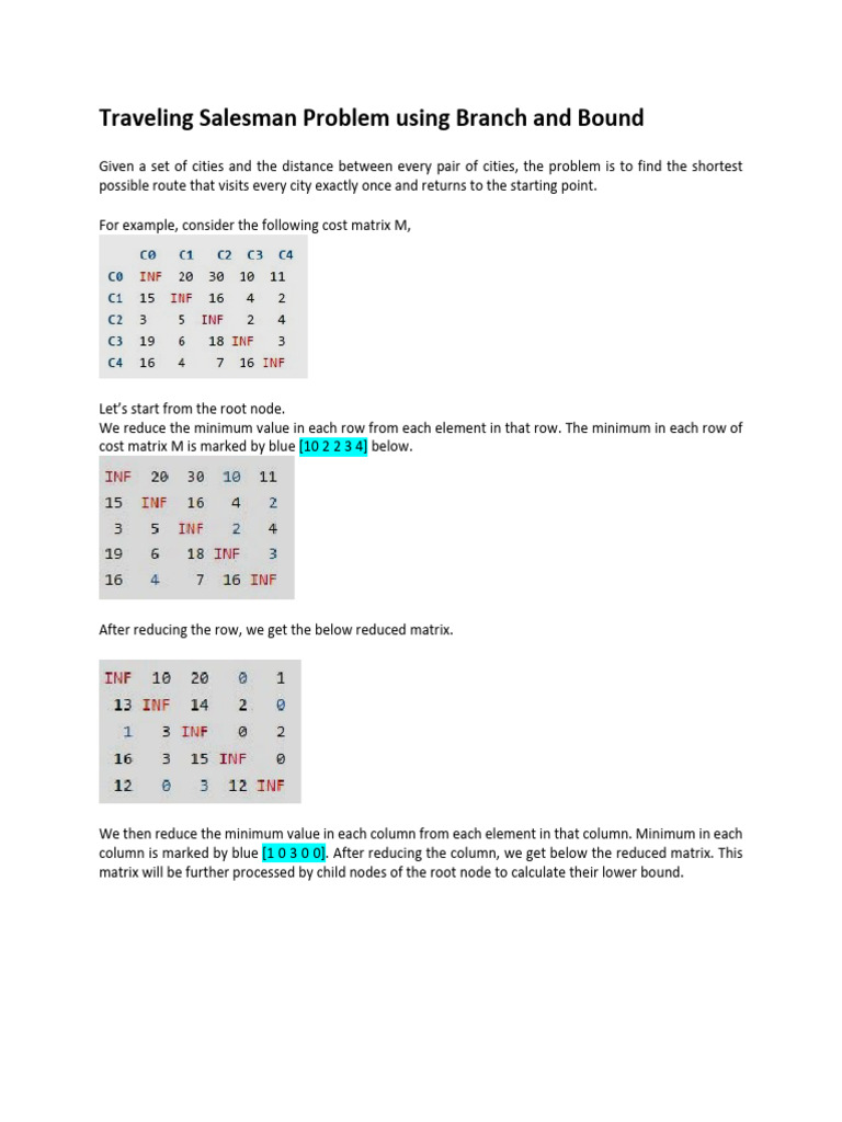 Traveling Salesman Problem Using Branch and Bound | PDF
