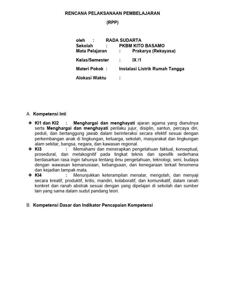RPP 2. Prinsip Kelistrikan Dan Sistem Instalasi Listrik | PDF | Seni ...