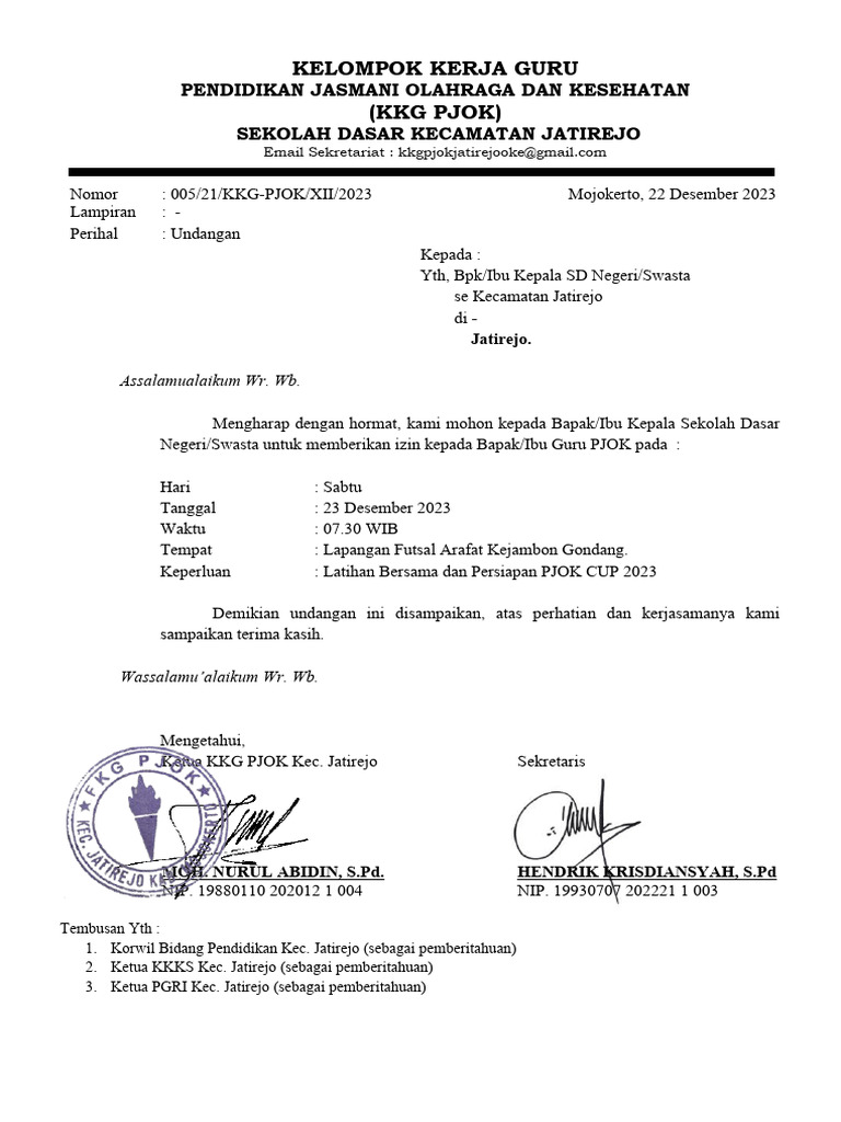 UNDANGAN KKG PJOK Desember | PDF