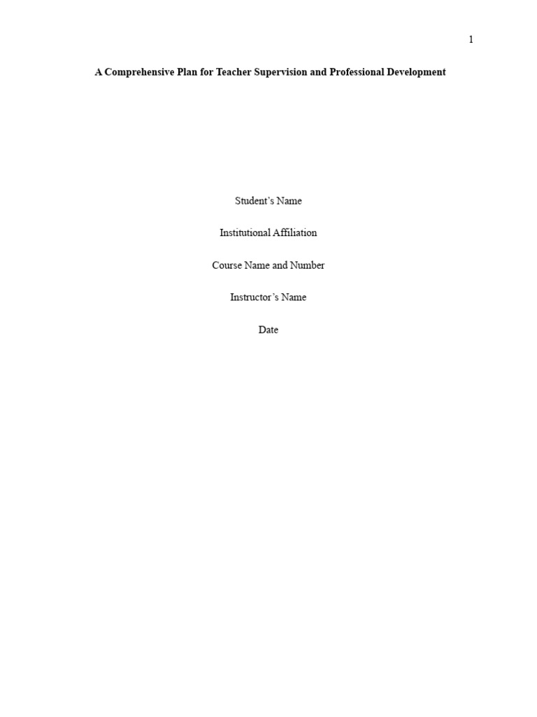 A Comprehensive Plan For Teacher Supervision and Professional ...