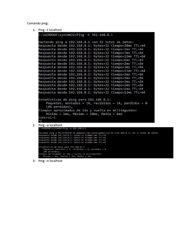 Ejercicios de Comando PING | PDF | Tecnología