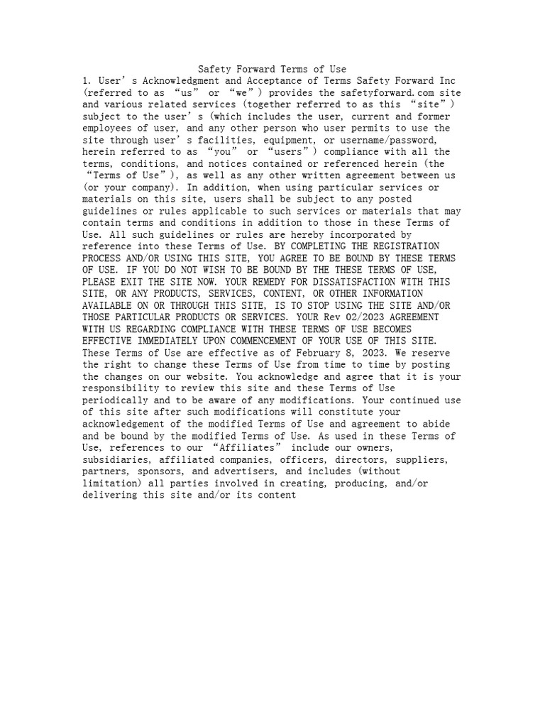 Safety Forward Terms of Use | PDF