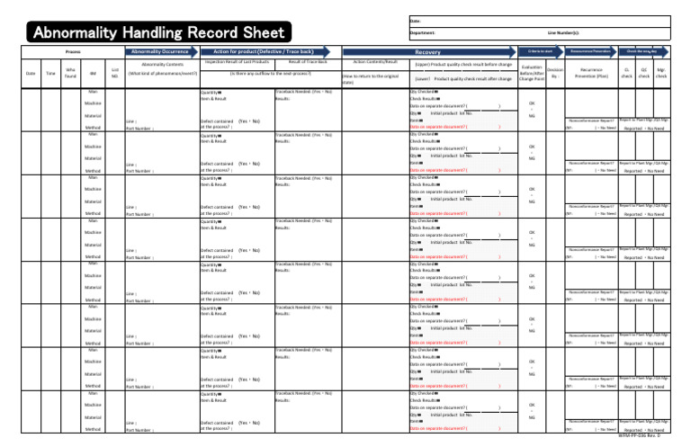 4M Abnormality Handling Record Sheet | PDF | Information Science ...