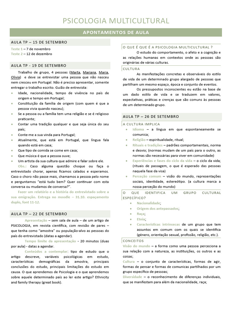 Apontamentos de Aula Psicologia Multicultural | PDF | Raça ...
