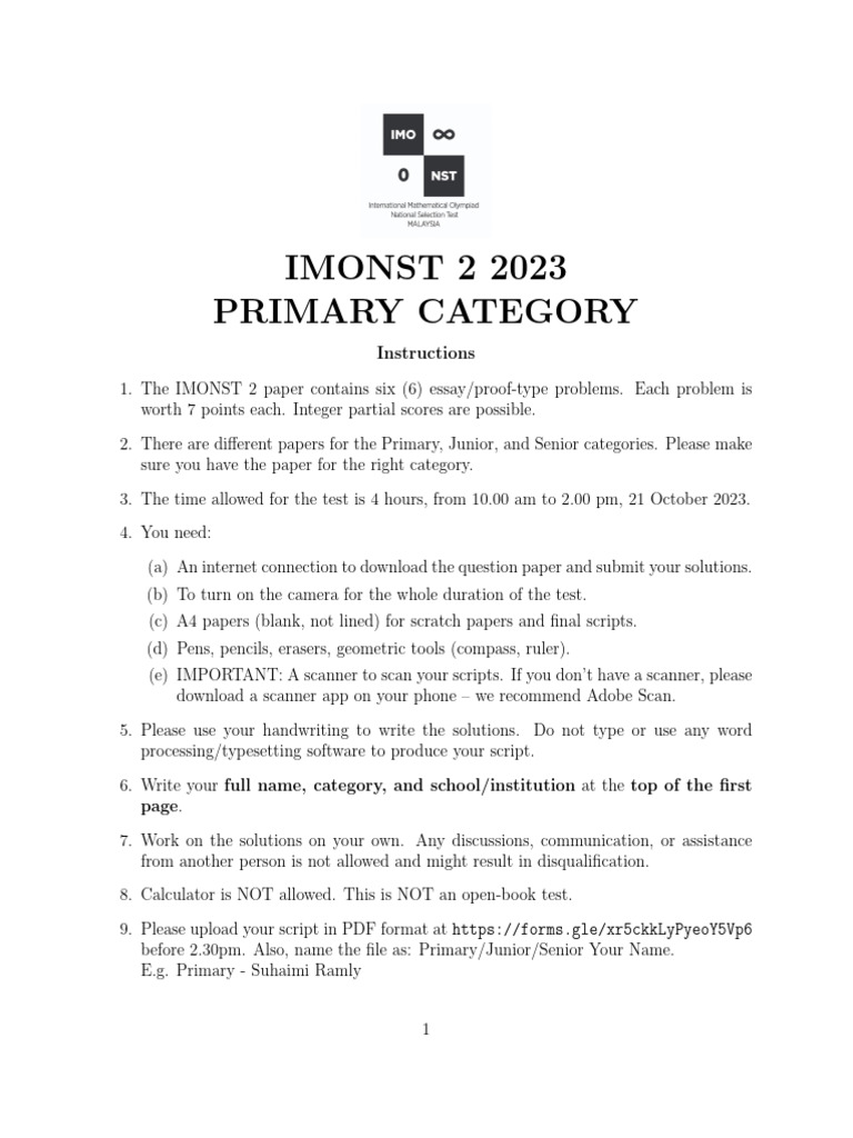 IMONST2 2023 Primary Solutions and Discussion | PDF | Image Scanner