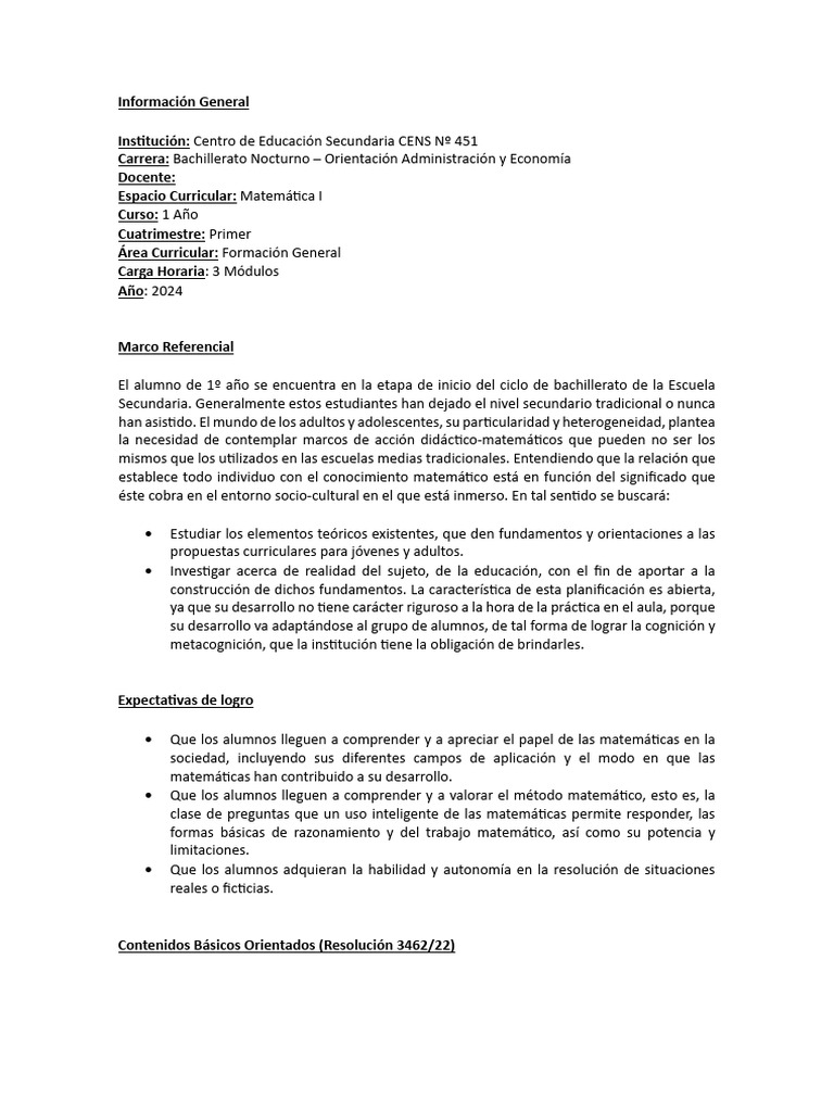 Planificacion Matematica Modulo 1 | PDF | Números | División (Matemáticas)
