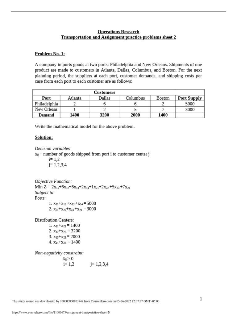 Transportation & Assignment Problems | PDF | Supply Chain | Applied Mathematics