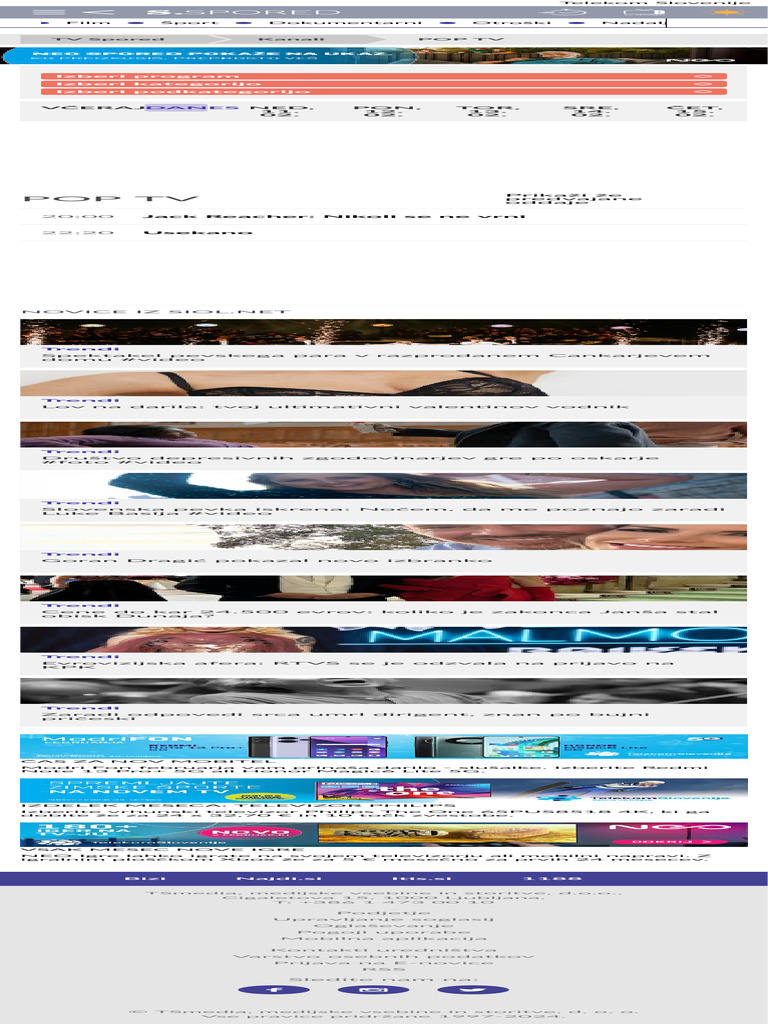 TV Spored Za POP TV Na | PDF