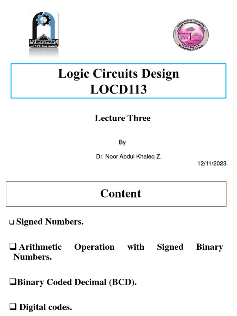 3 Lecture Three | PDF | Subtraction | Binary Coded Decimal