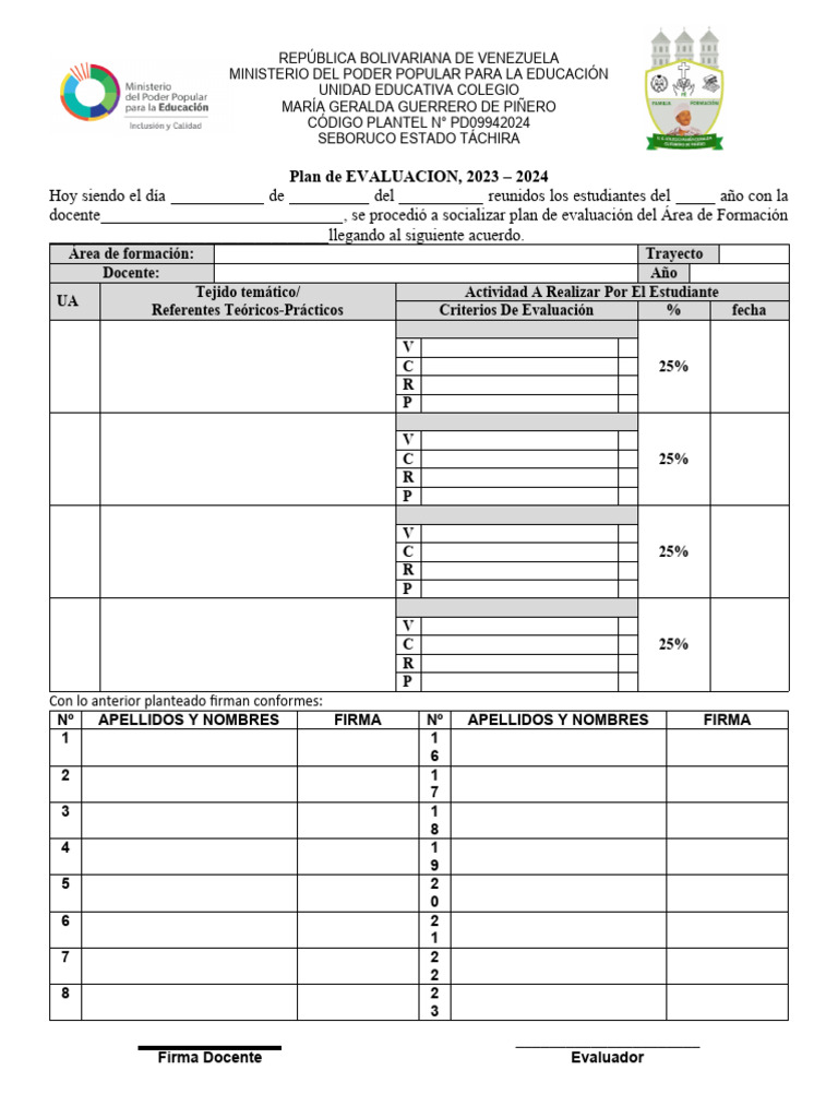 Plan de Evaluacion | PDF
